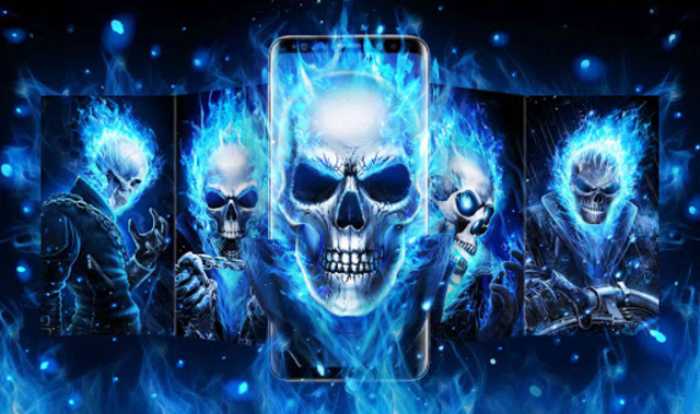 Blue Flame Skull Background